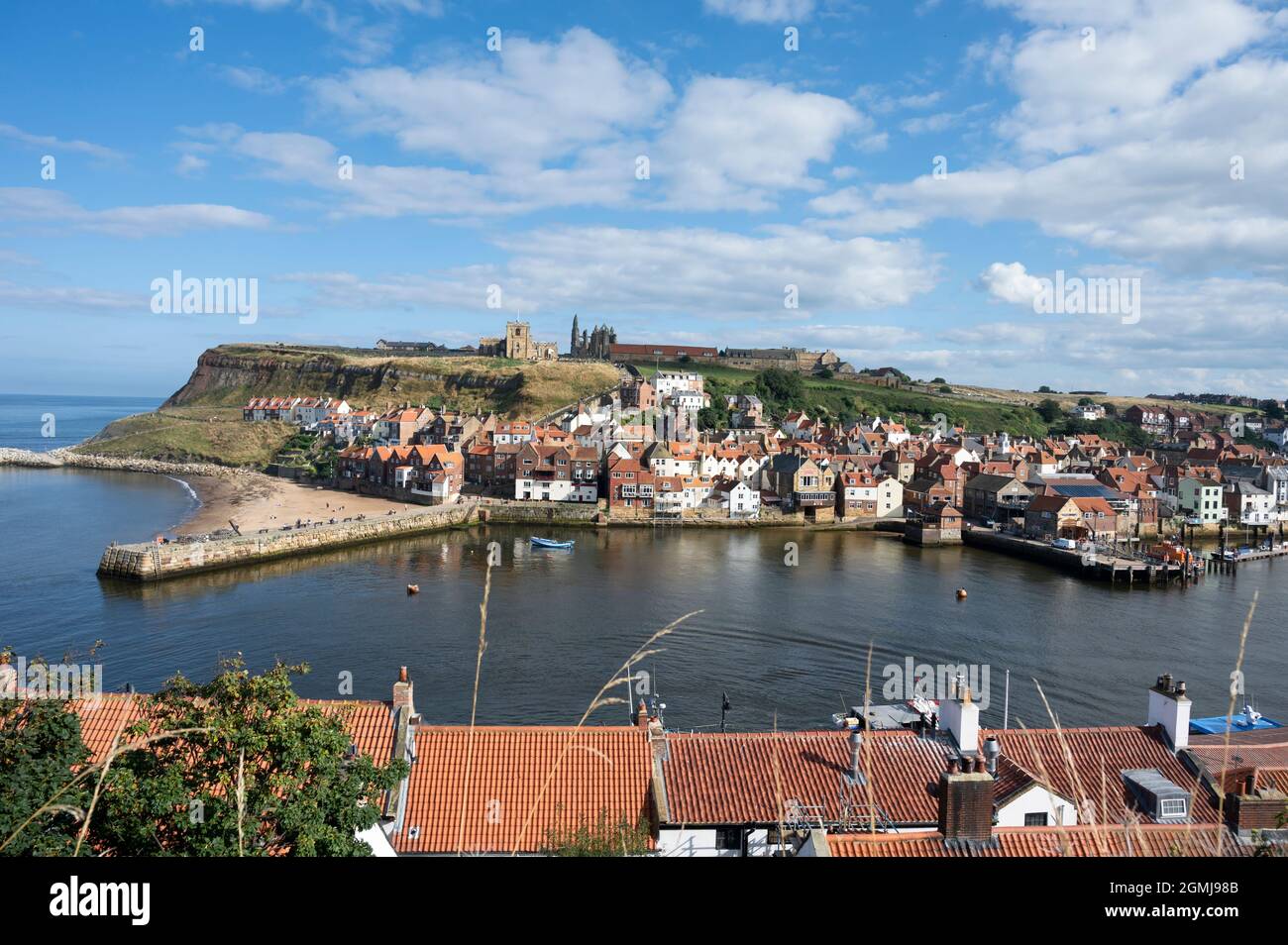 Scenic Whitby overlooking the harbour to the Church of St Mary and ...