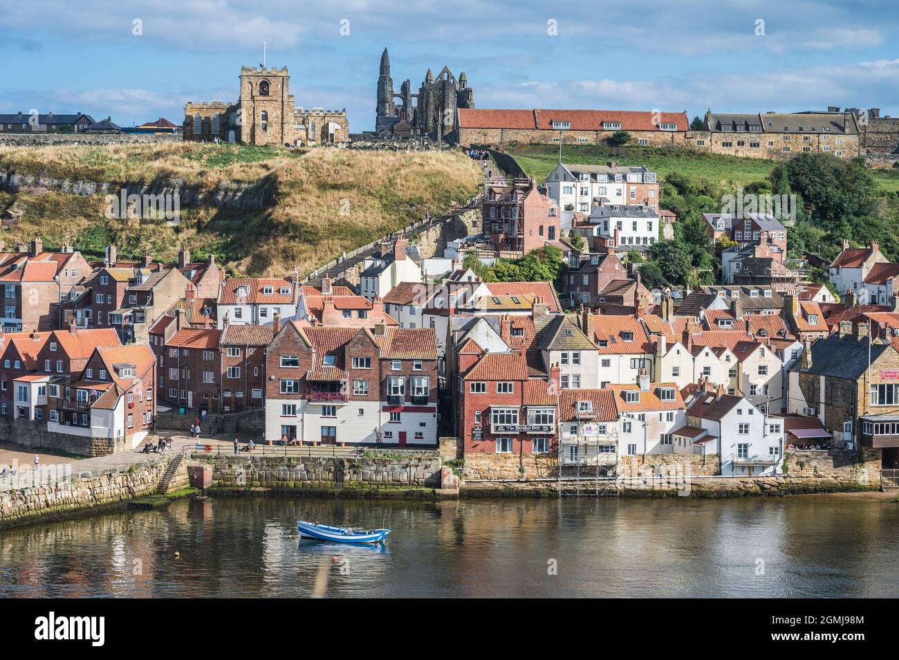 Scenic Whitby overlooking the harbour to the Church of St Mary and ...