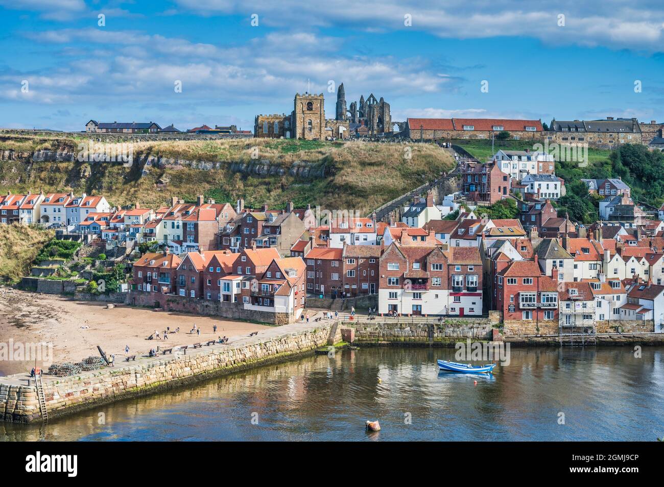 Scenic Whitby overlooking the harbour to the Church of St Mary and ...