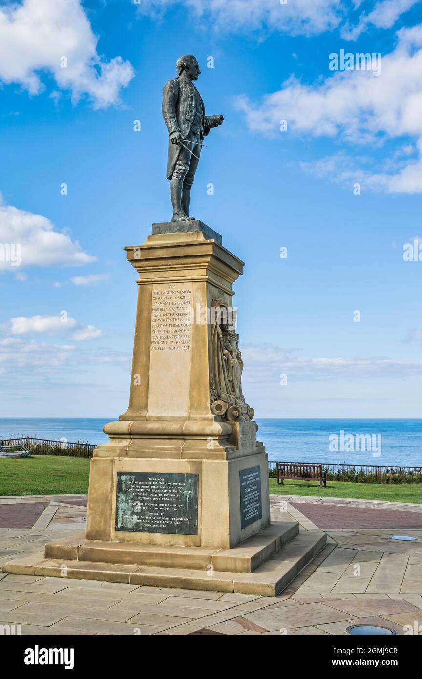 Memorial statue to 16th century Royal Navy explorer Captain James Cook ...