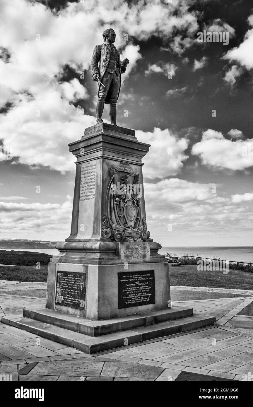 Memorial statue to 16th century Royal Navy explorer Captain James Cook ...