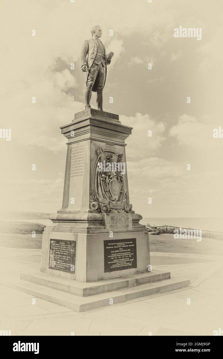 Memorial statue to 16th century Royal Navy explorer Captain James Cook ...