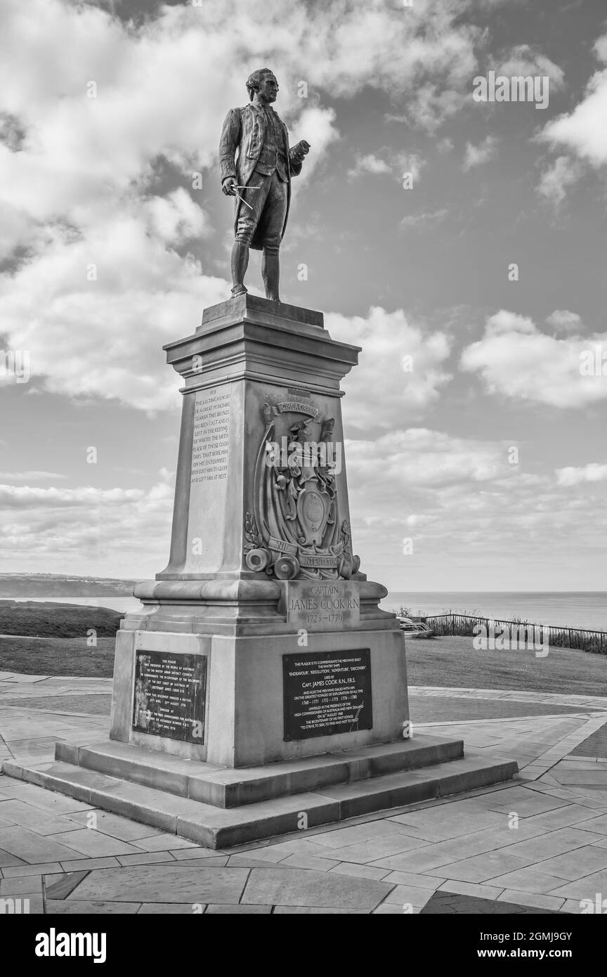 Memorial statue to 16th century Royal Navy explorer Captain James Cook ...