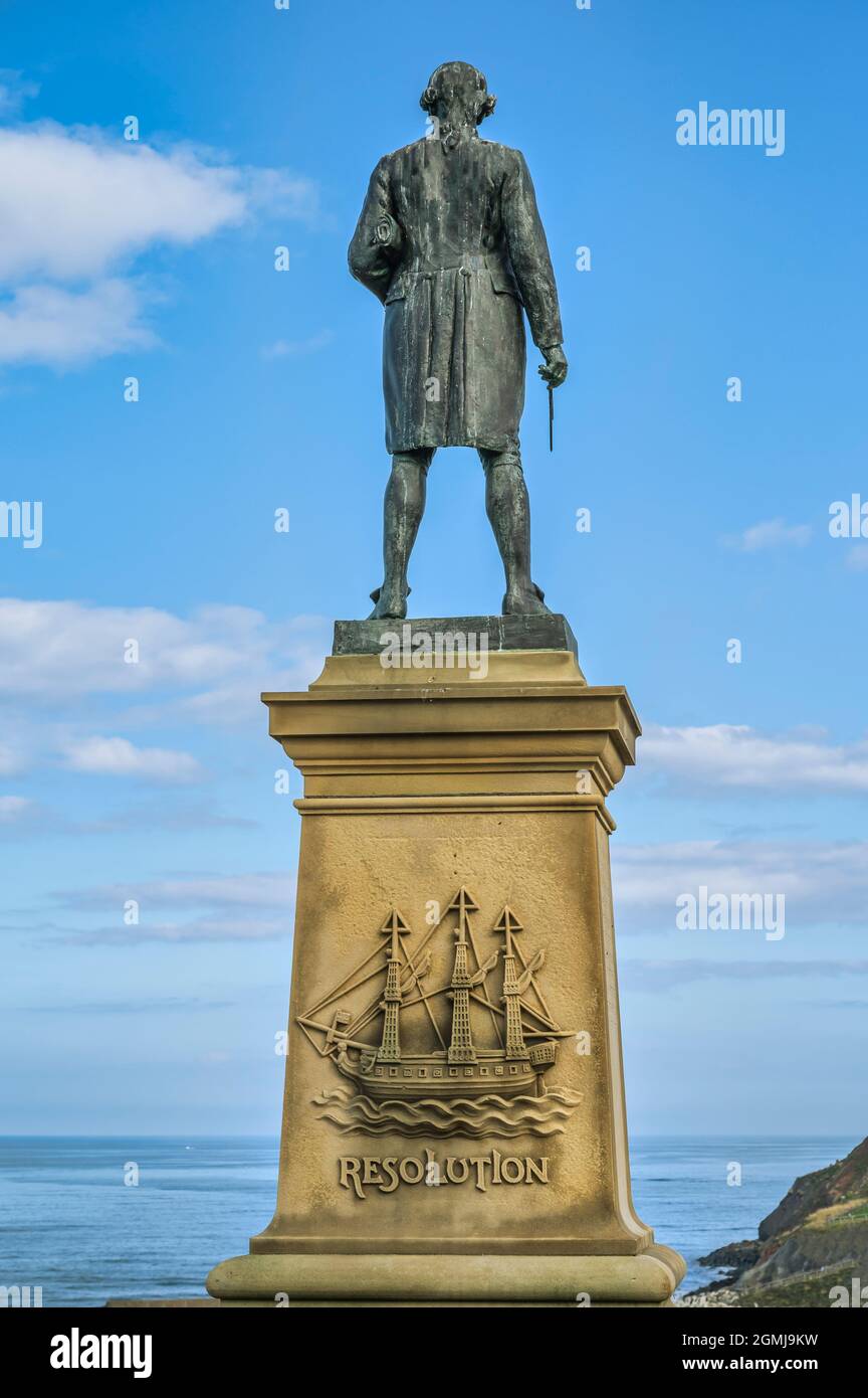 Memorial statue to 16th century Royal Navy explorer Captain James Cook ...