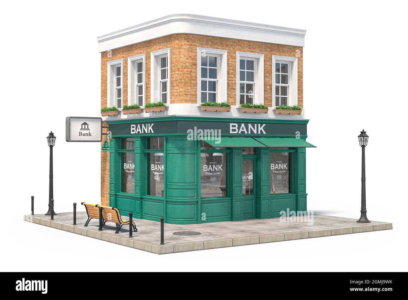 Bank branch office building isolated on white. 3d illustration Stock ...