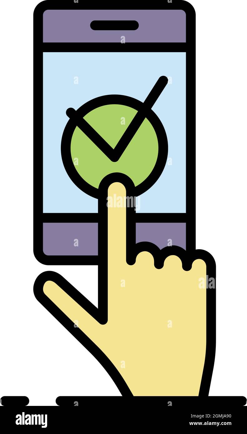 Smartphone vote check mark icon. Outline smartphone vote check mark ...