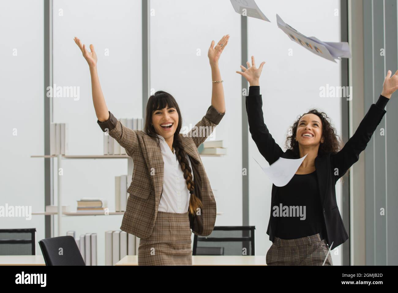 Business women teamwork happy in office business success Stock Photo ...
