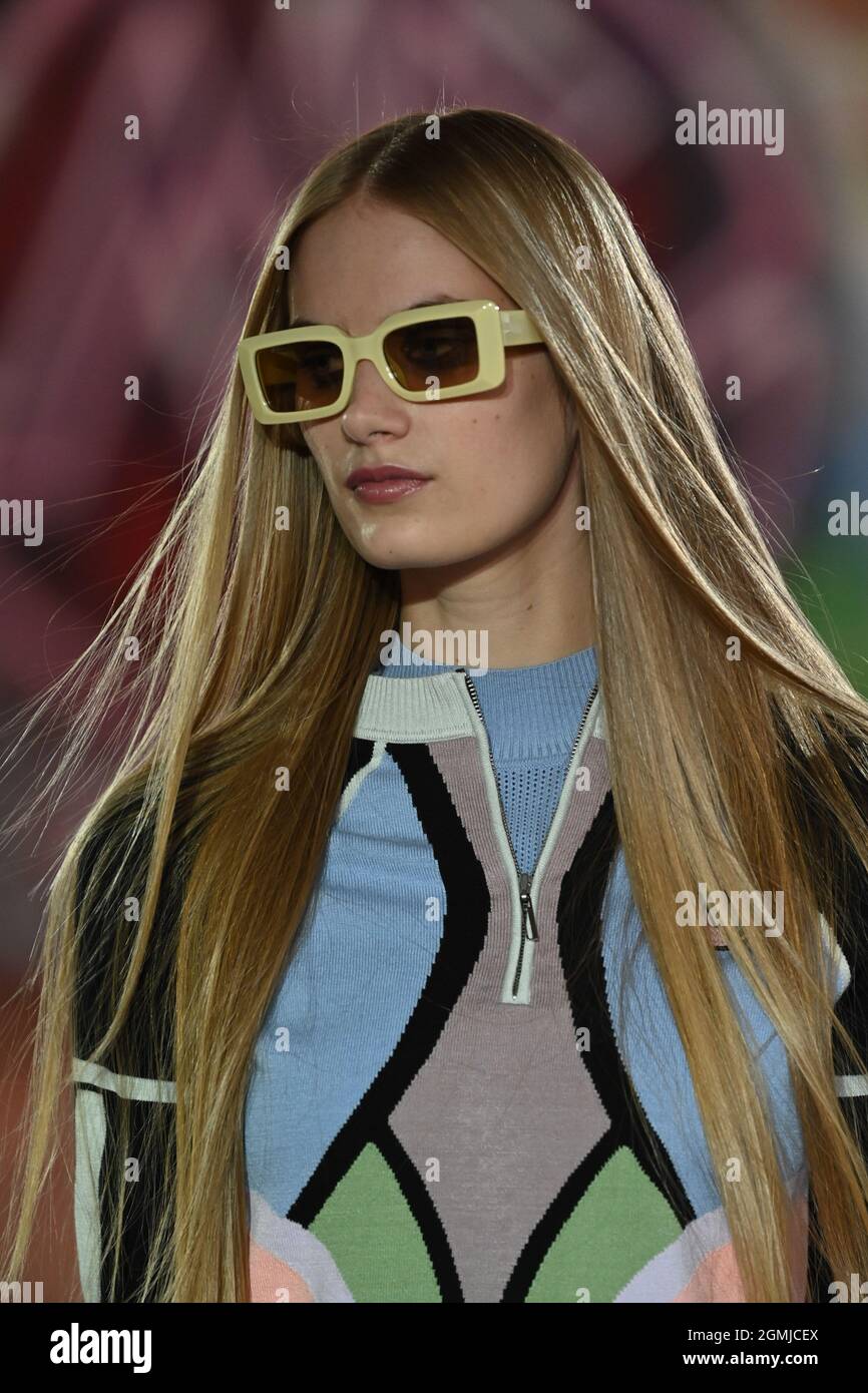 Model walks on the runway at the Mark Fast fashion show during Spring ...