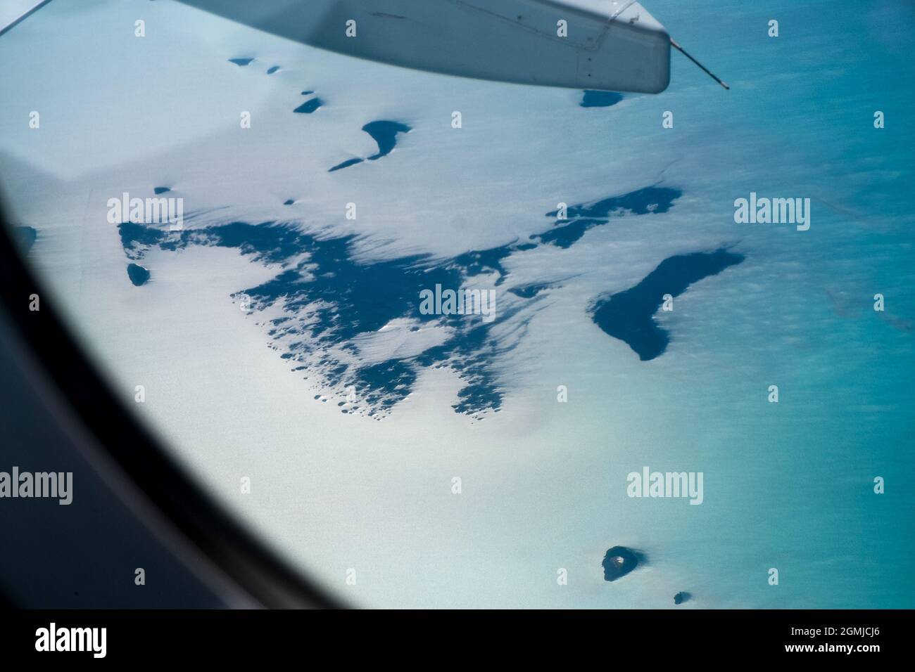 Aerial view of small keys (cayos) off the south central coast of Cuba ...