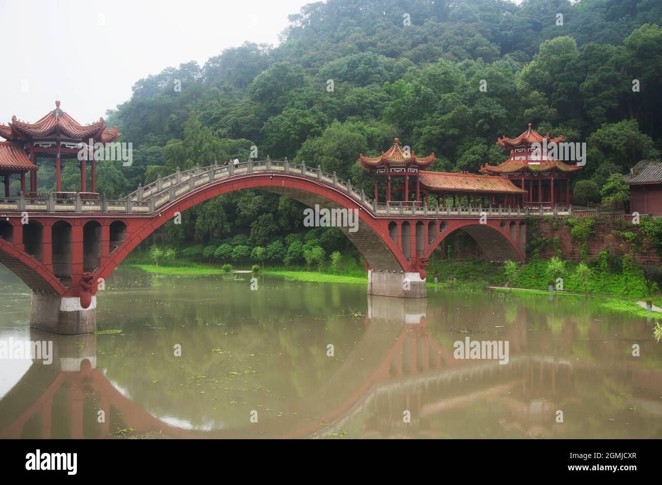 The landmark Haoshang Bridge over the mahao river within the Leshan ...