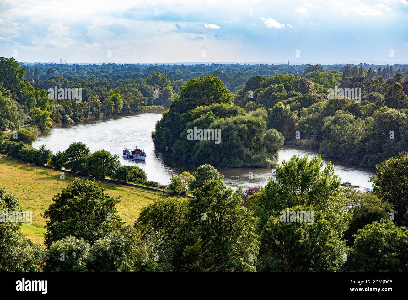 A view over Richmond Park to the Tiver Thames and Eel Pie Island Stock ...
