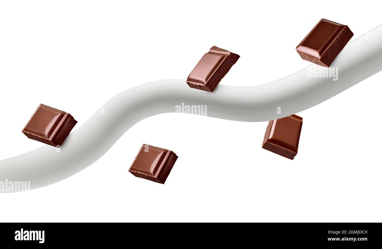 chocolate piece milk splash flow Stock Photo - Alamy