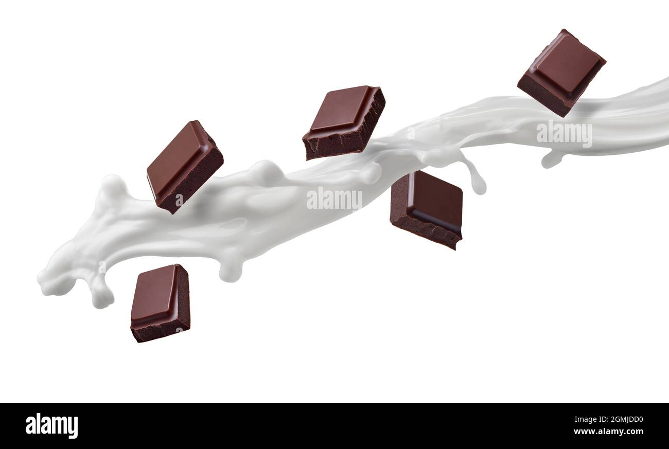 chocolate piece milk splash flow Stock Photo - Alamy