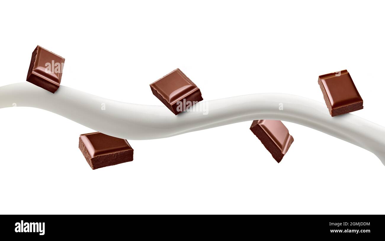 chocolate piece milk splash flow Stock Photo - Alamy