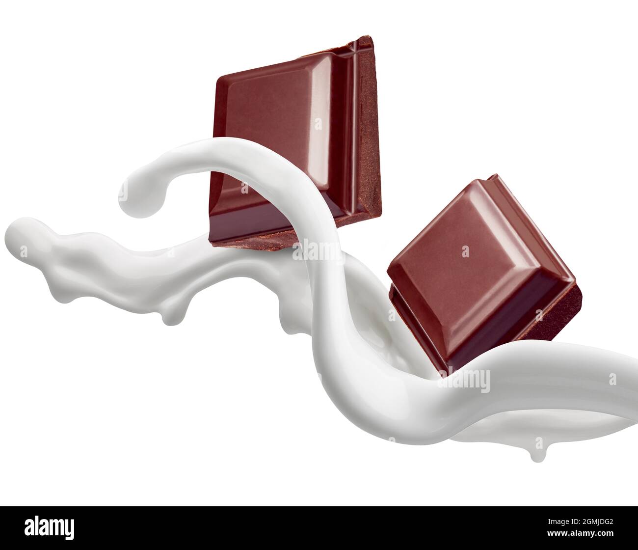 chocolate piece milk splash flow Stock Photo - Alamy