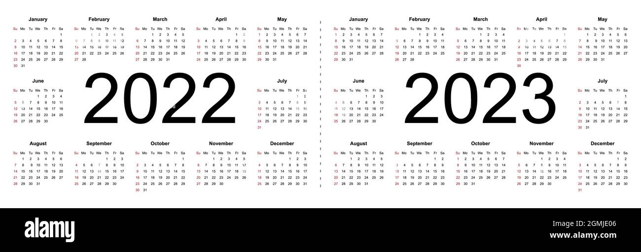 Simple editable vector calendars for year 2022 2023. Week starts from ...