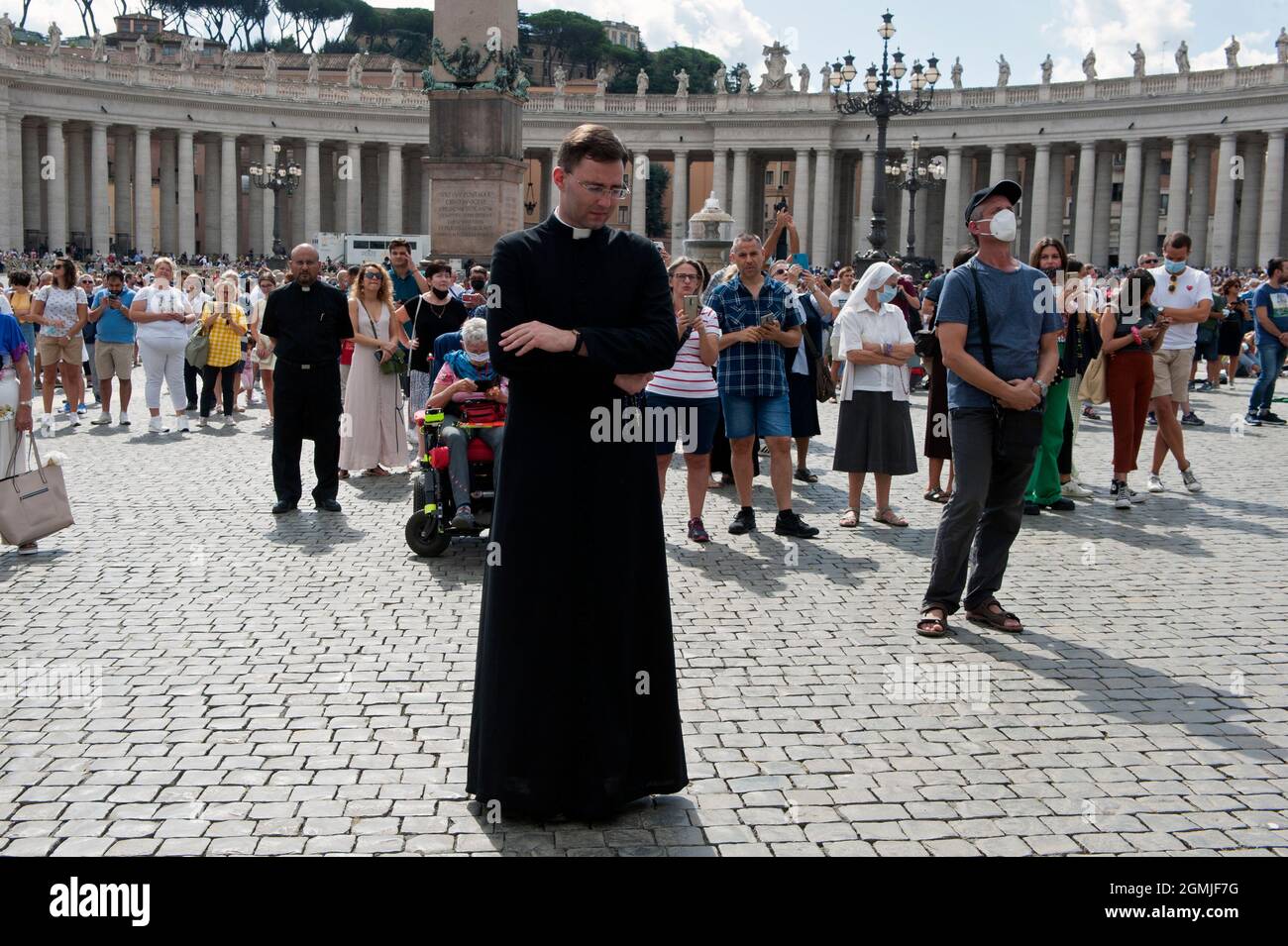Italy, Rome, Vatican,21/09/19. A priest attend the Angelus noon prayer ...