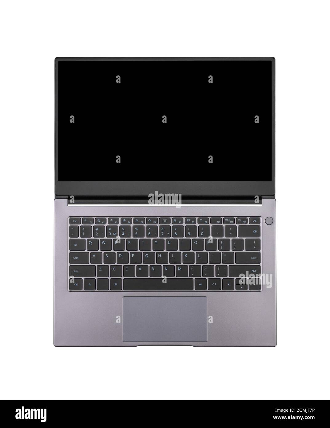 black mock up on an open laptop screen isolated on a white background ...