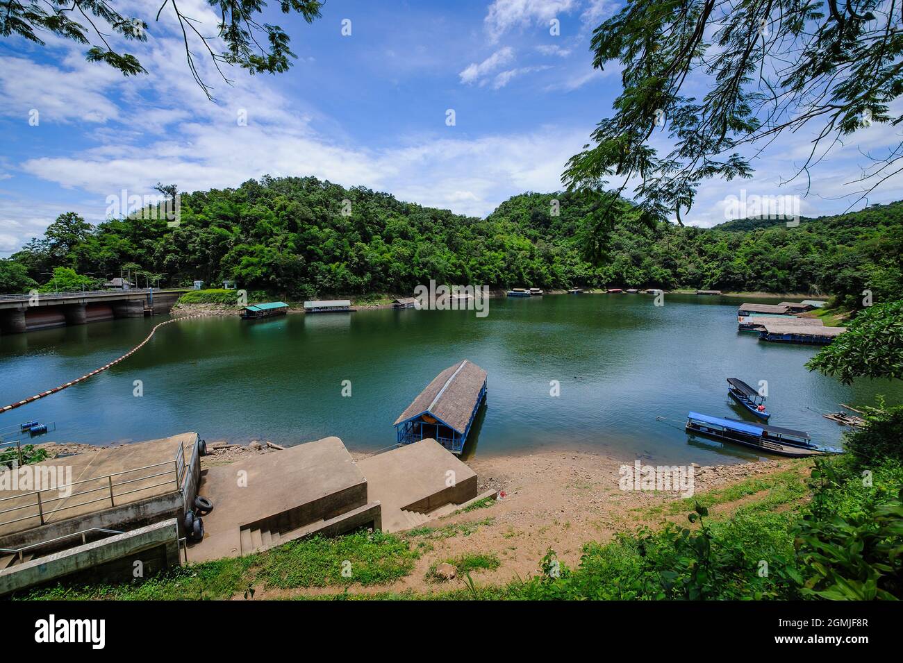 reservoir lake with floted building Stock Photo - Alamy