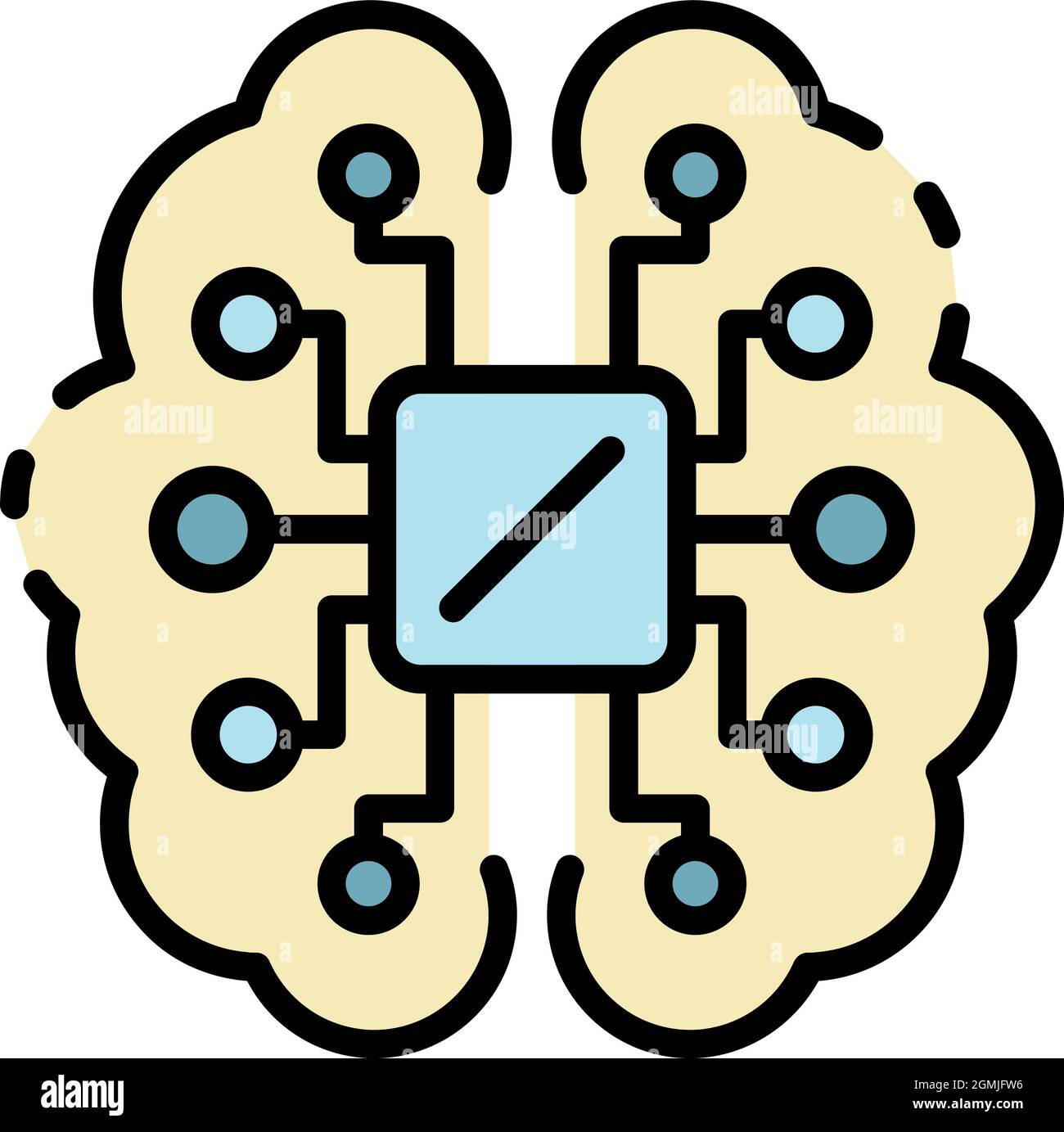 Ai processor brain icon. Outline ai processor brain vector icon color ...