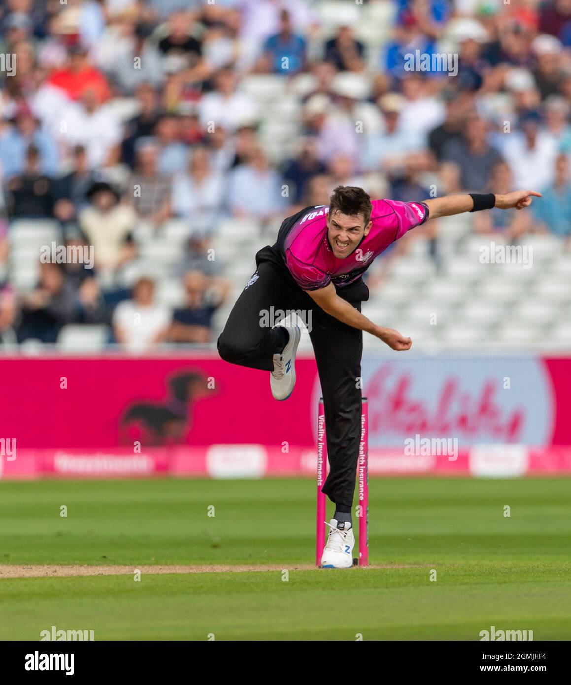 Craig Overton of Somerset bowling in the Vitality Blast T20 Finals Day ...