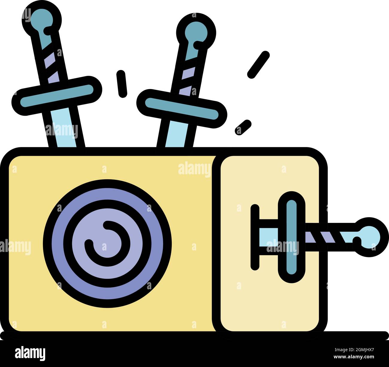 Wizard sword box icon. Outline wizard sword box vector icon color flat ...