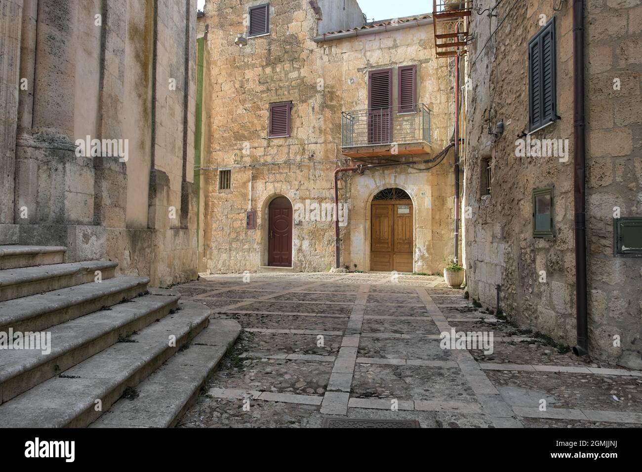 stone architecture in Sicily street of historic centre in Mussomeli Old ...