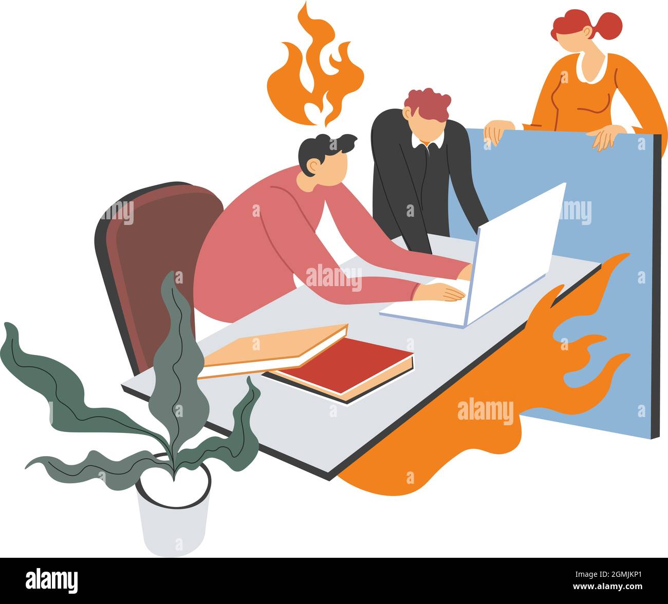 Stress and deadlines at work, office team working Stock Vector Image ...