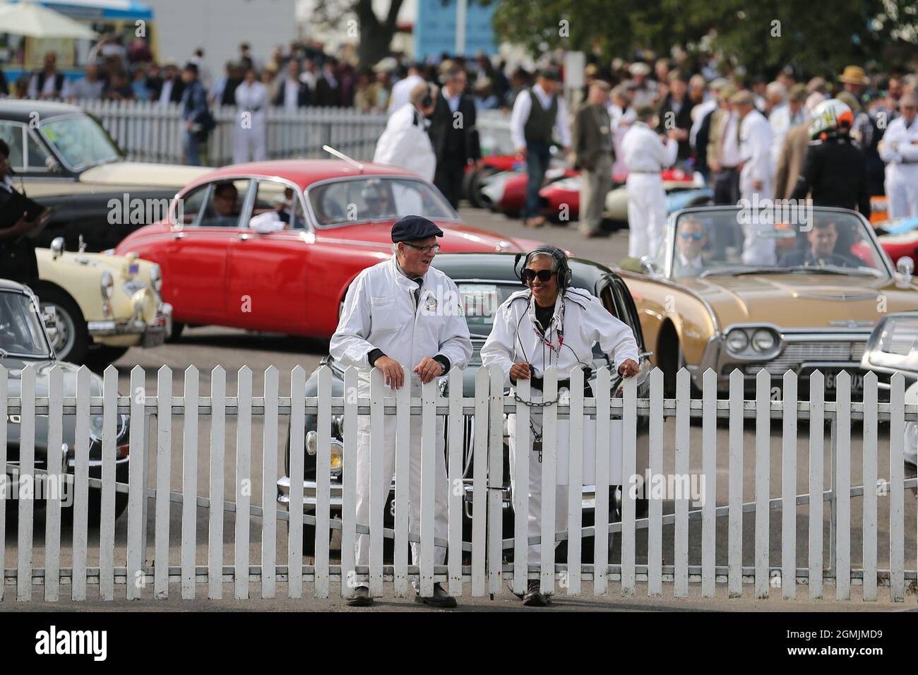 Goodwood Motor Circuit 17 September 2021. Marshalls monitor the paddock ...