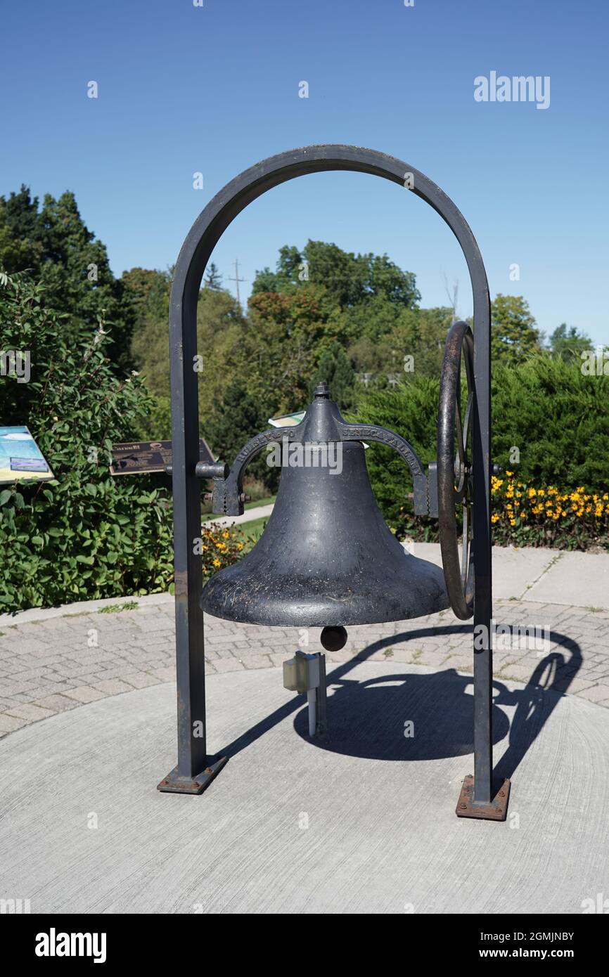 An outdoor black bell sculpture decoration in Thornbury Canada Stock ...