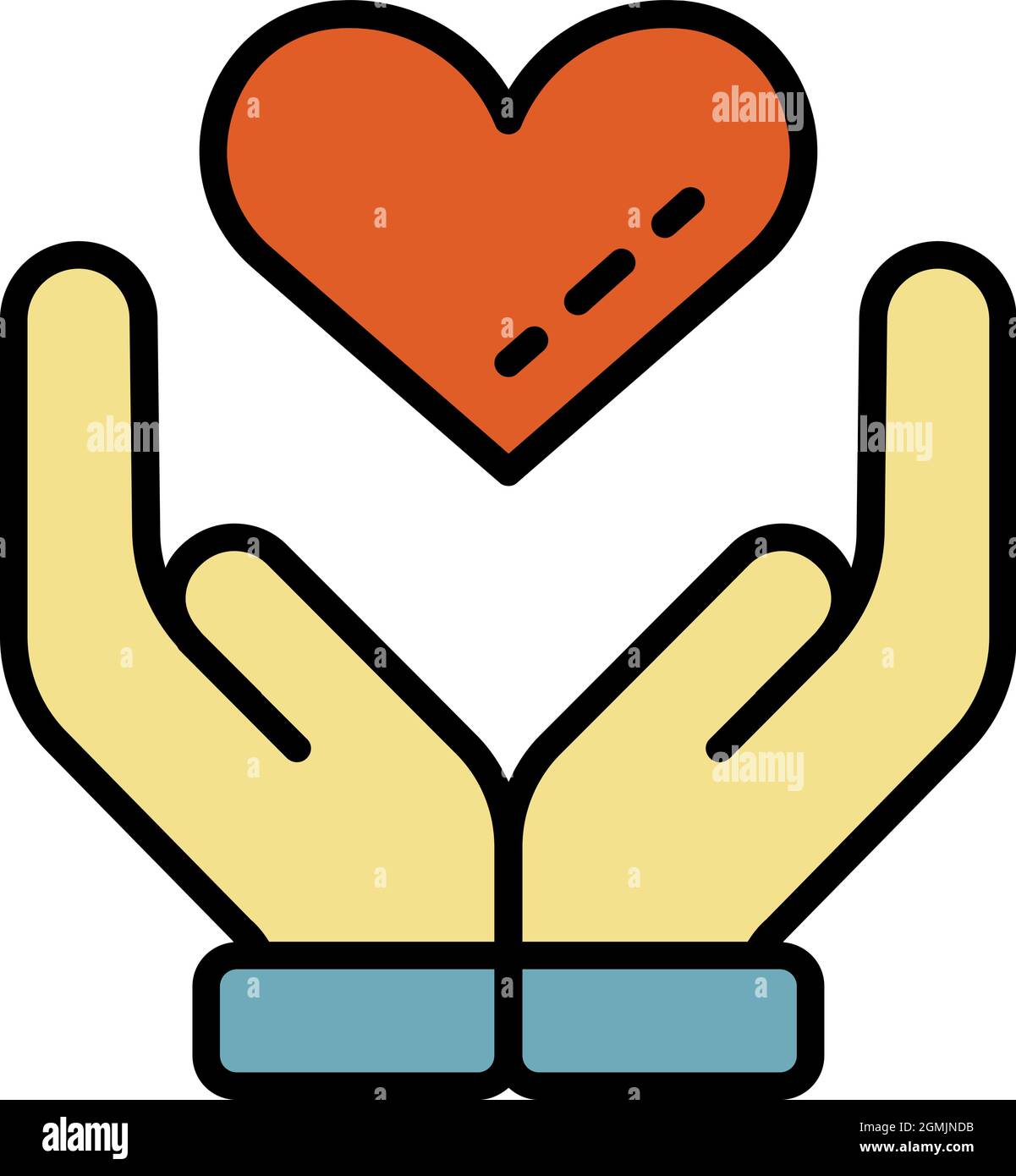 Hands keep heart icon. Outline hands keep heart vector icon color flat ...