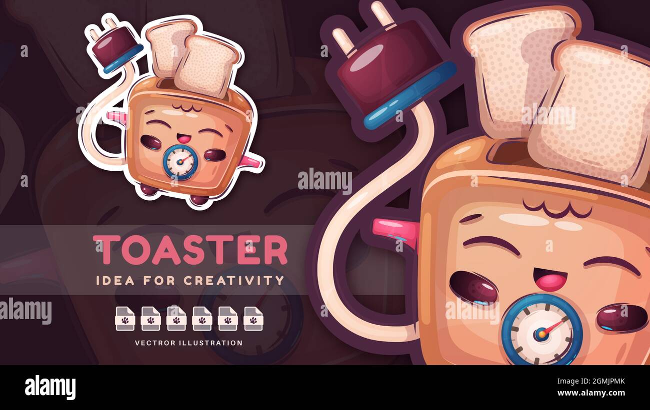 The toaster prepares delicious bread - cute sticker Stock Vector Image ...
