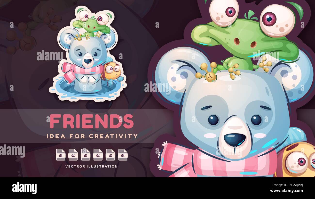 Cartoon character animal friends - cute sticker Stock Vector Image ...