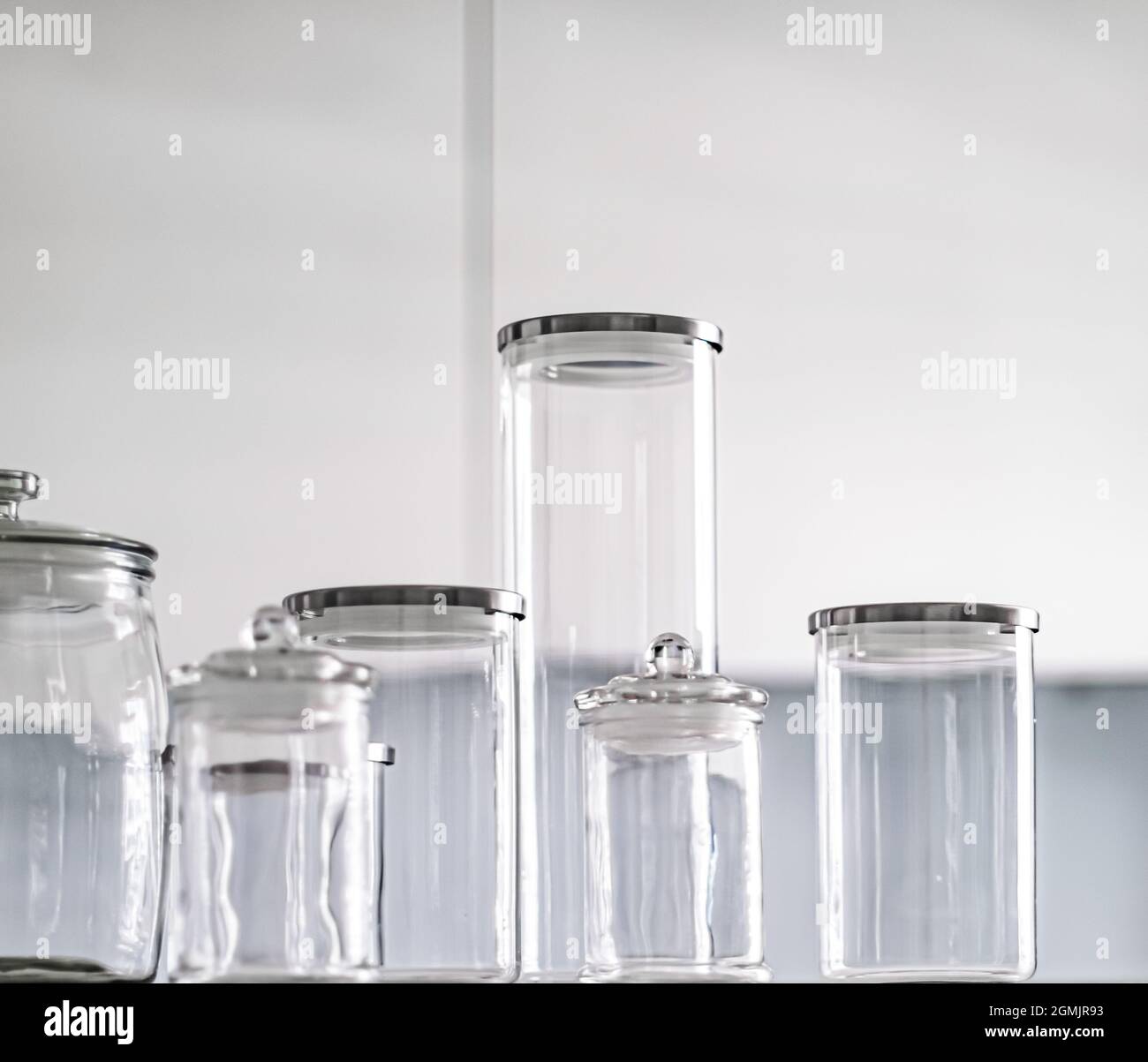 Empty glass jars for food pantry storage Stock Photo - Alamy