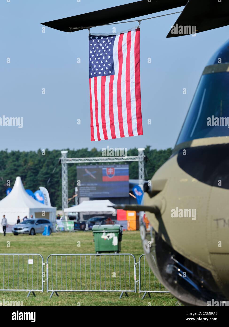 American flag hung on a military helicopter Stock Photo - Alamy