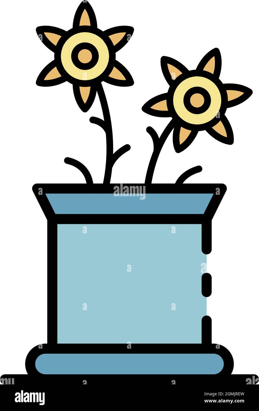 Flower pot icon. Outline flower pot vector icon color flat isolated ...