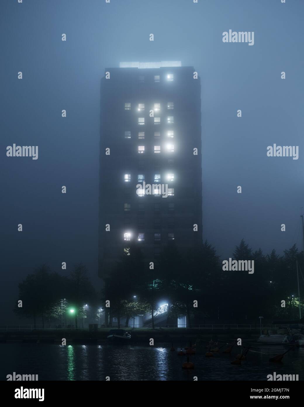 Thick fog surrounded Helsinki in fall 2021. Fog created almost a sci-fi ...