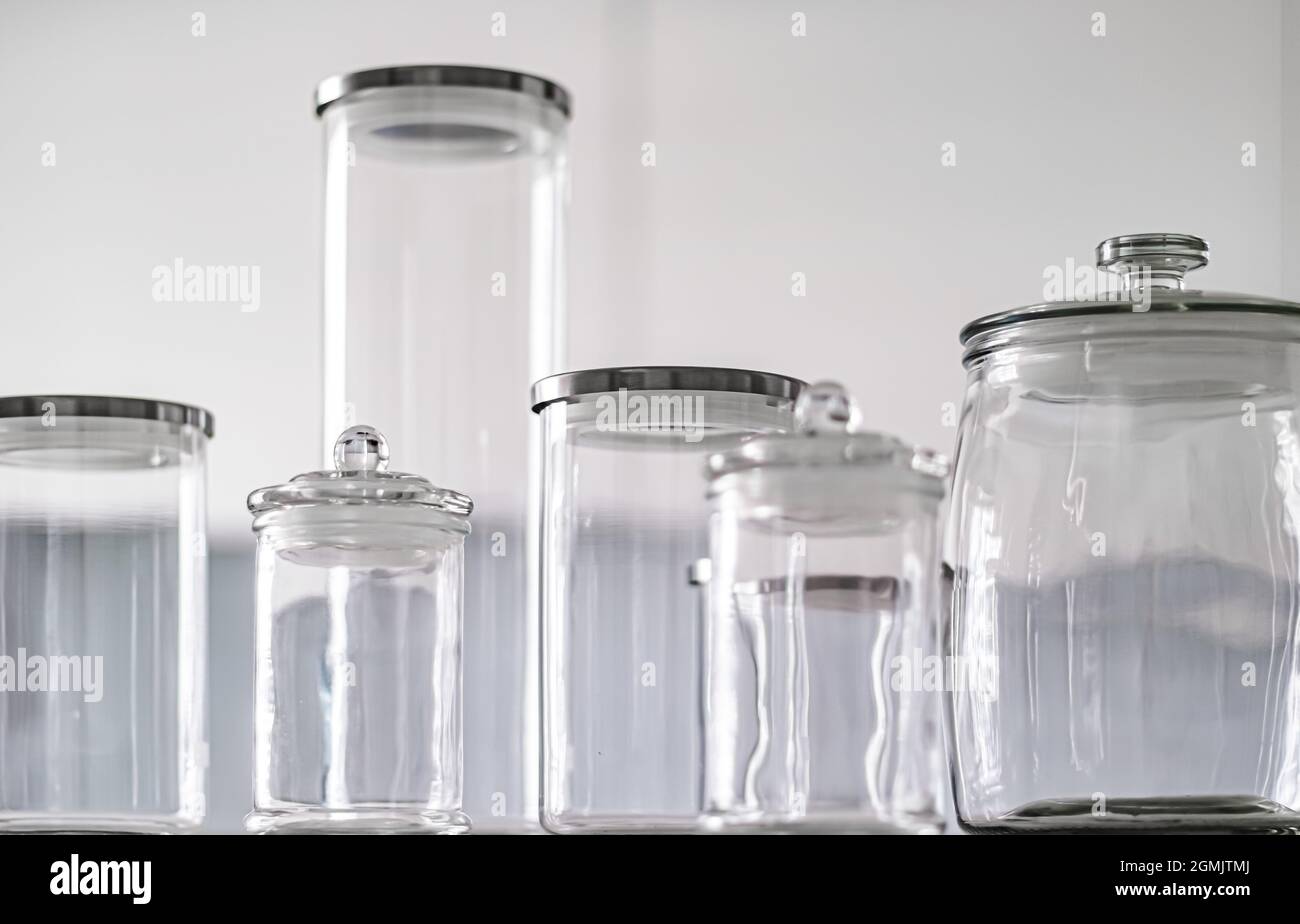 Empty glass jars for food pantry storage Stock Photo - Alamy