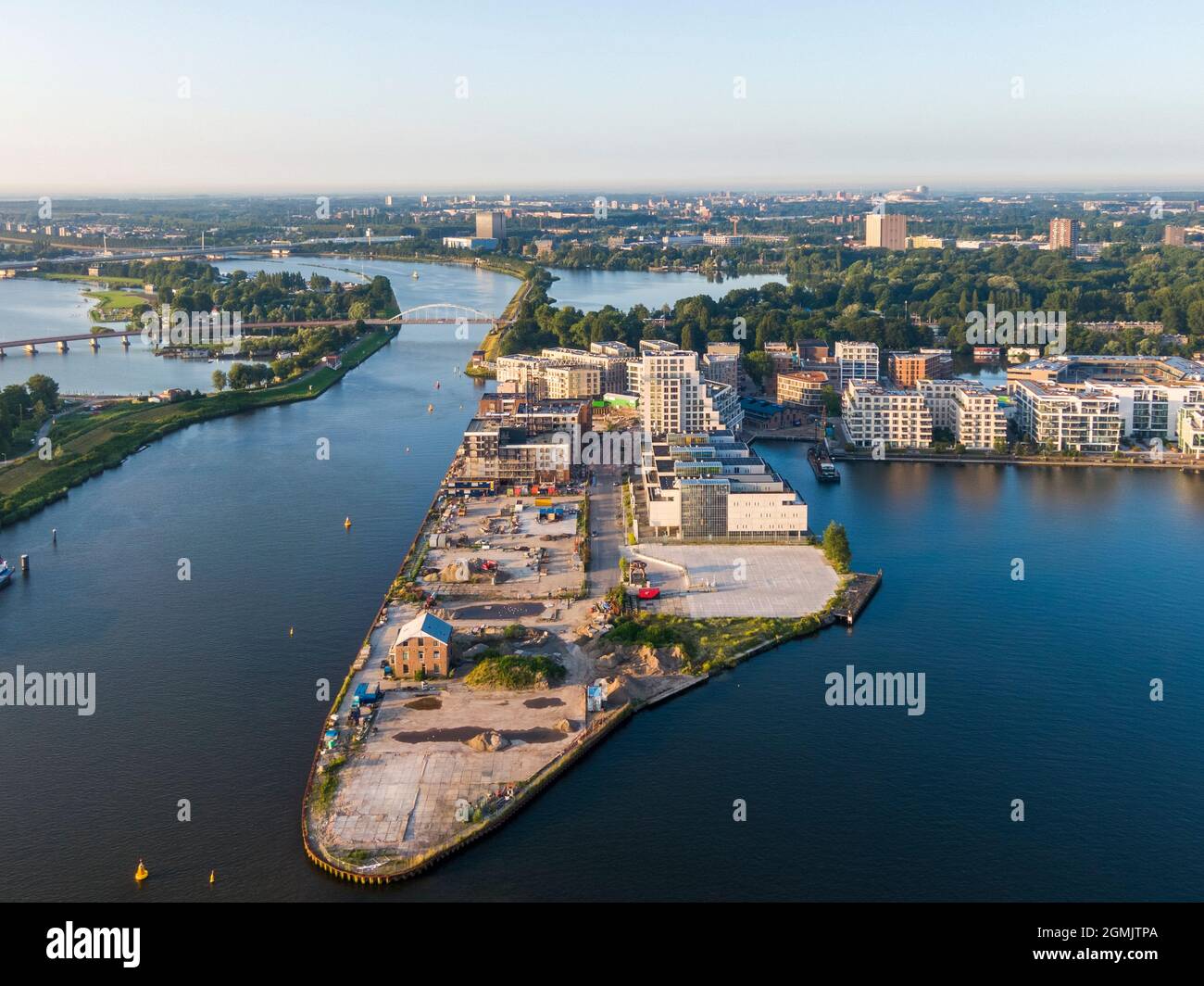 Aerial view of the construction site at Cruquius island in Amsterdam ...