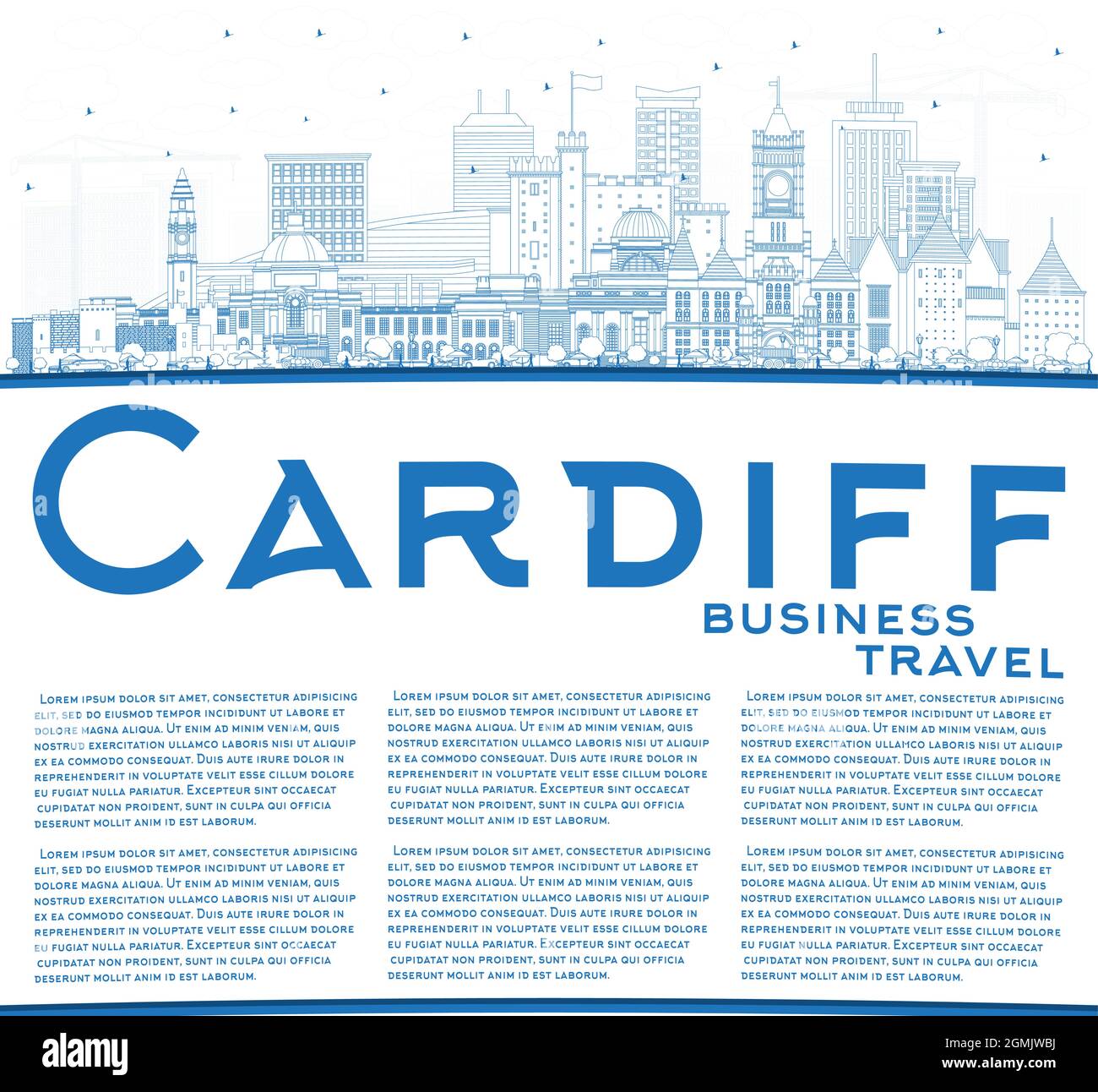 Outline Cardiff Wales City Skyline with Blue Buildings and Copy Space ...