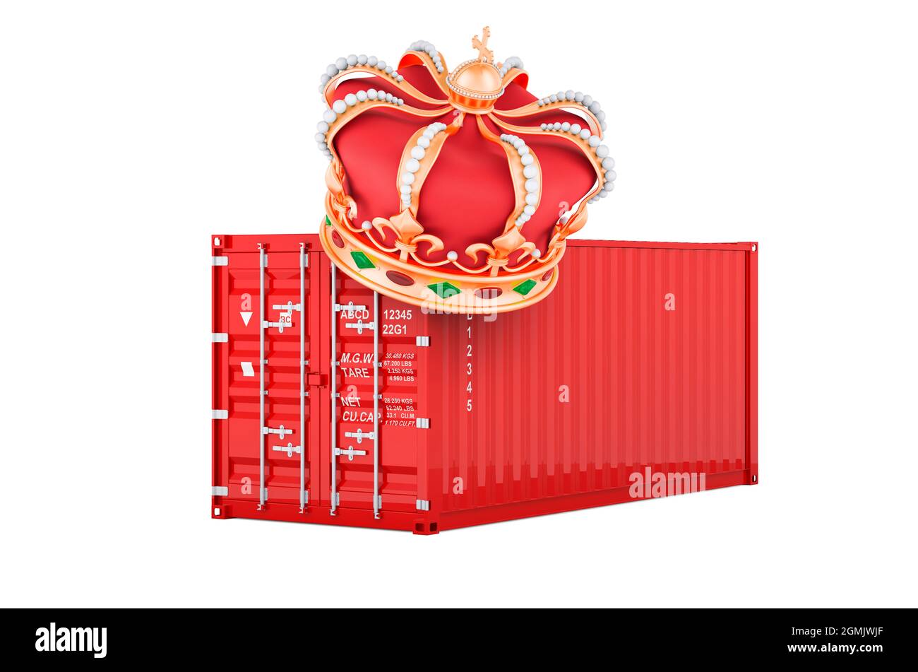 Cargo container with golden crown, 3D rendering isolated on white ...