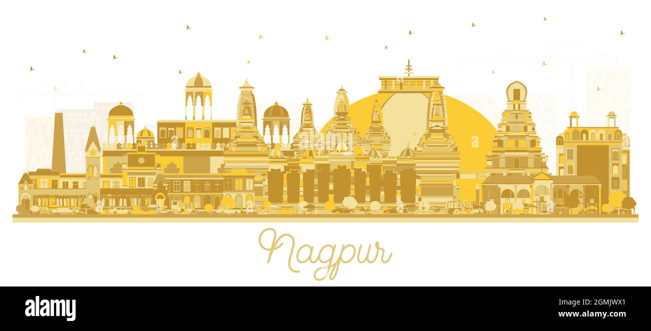 Nagpur India City Skyline with Golden Buildings Isolated on White ...