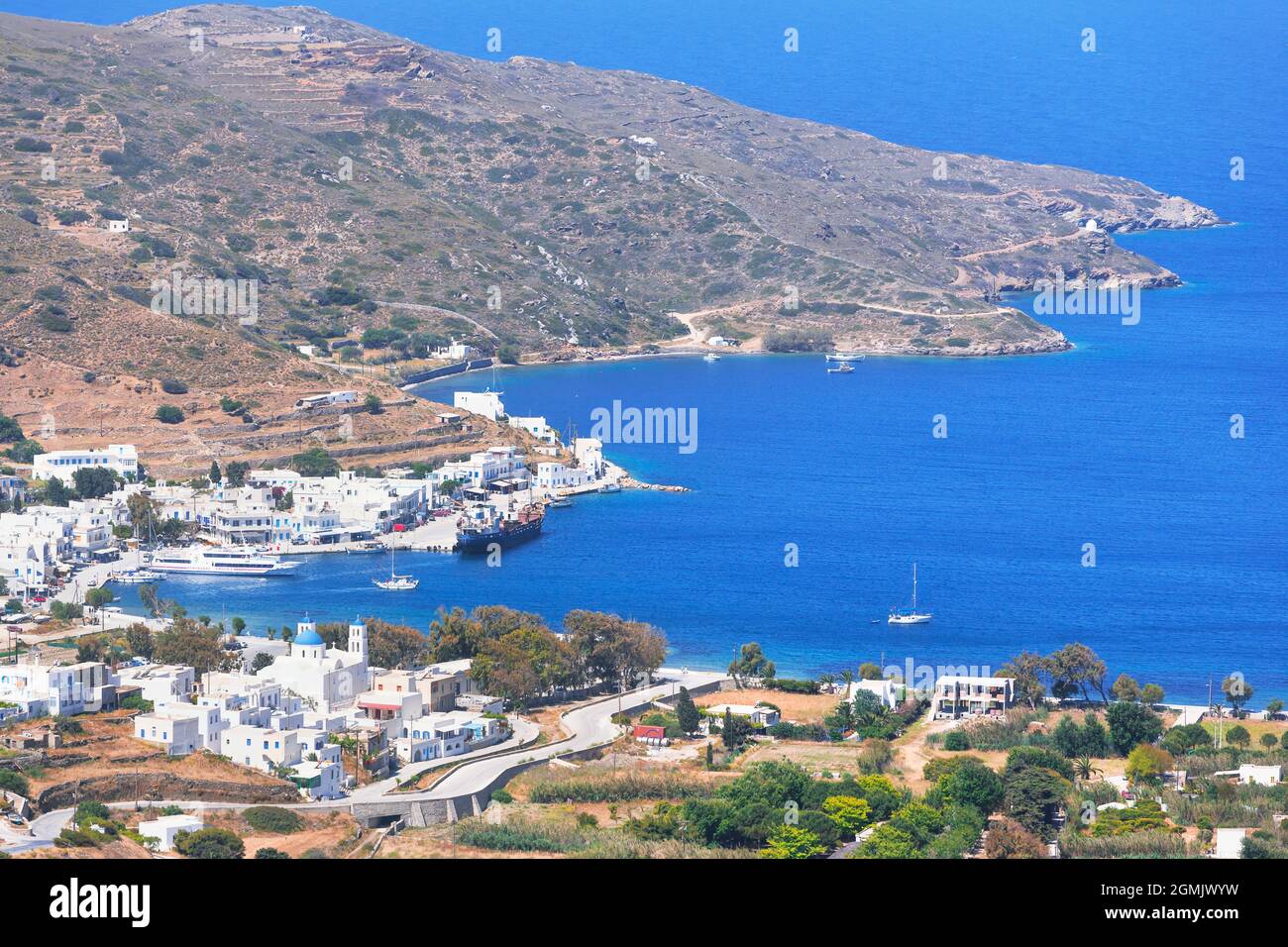 Katapola harbour, elevated view, Katapola, Amorgos, Cyclades Islands ...