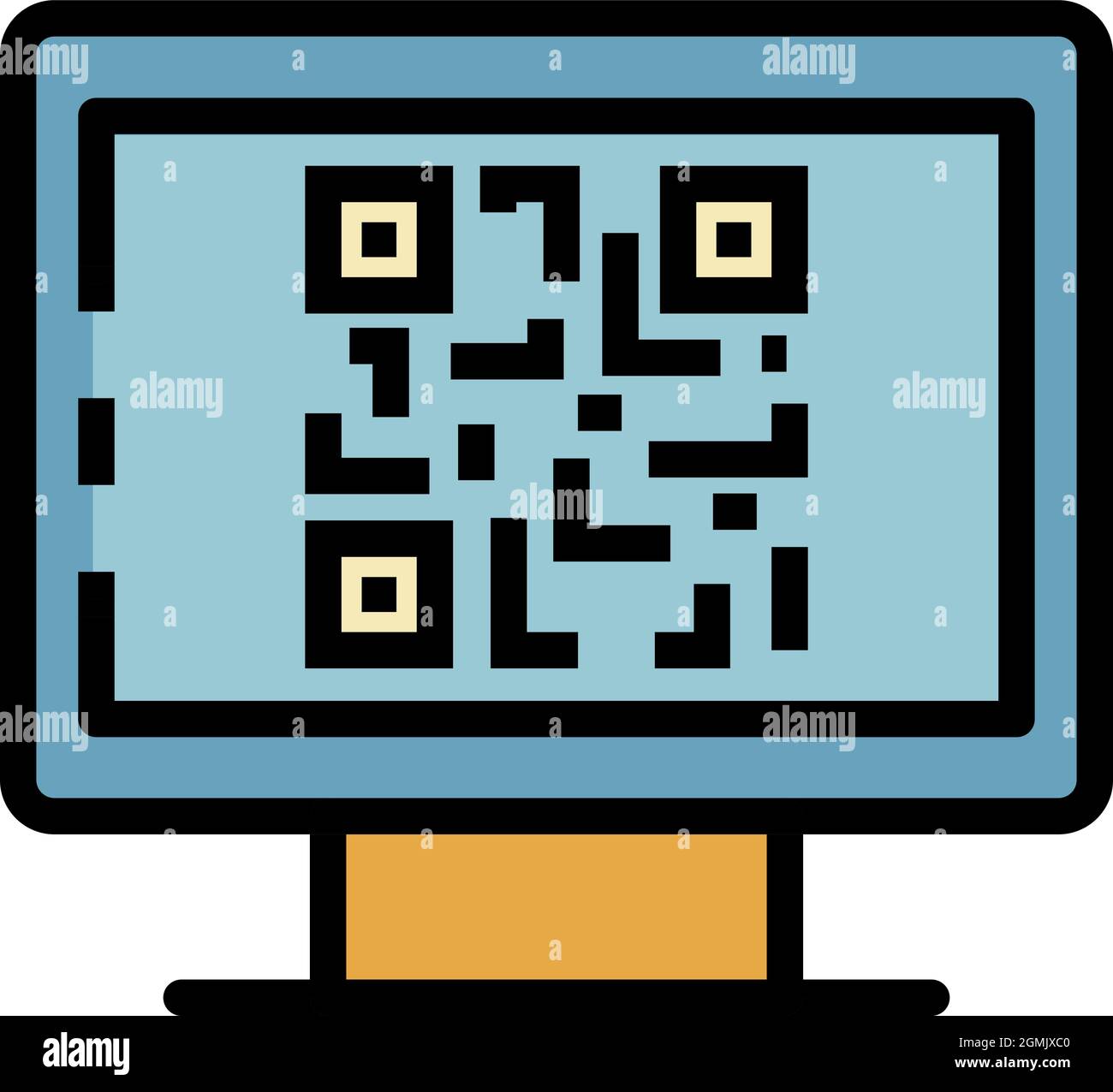 QR code on the monitor icon. Outline QR code on the monitor vector icon ...
