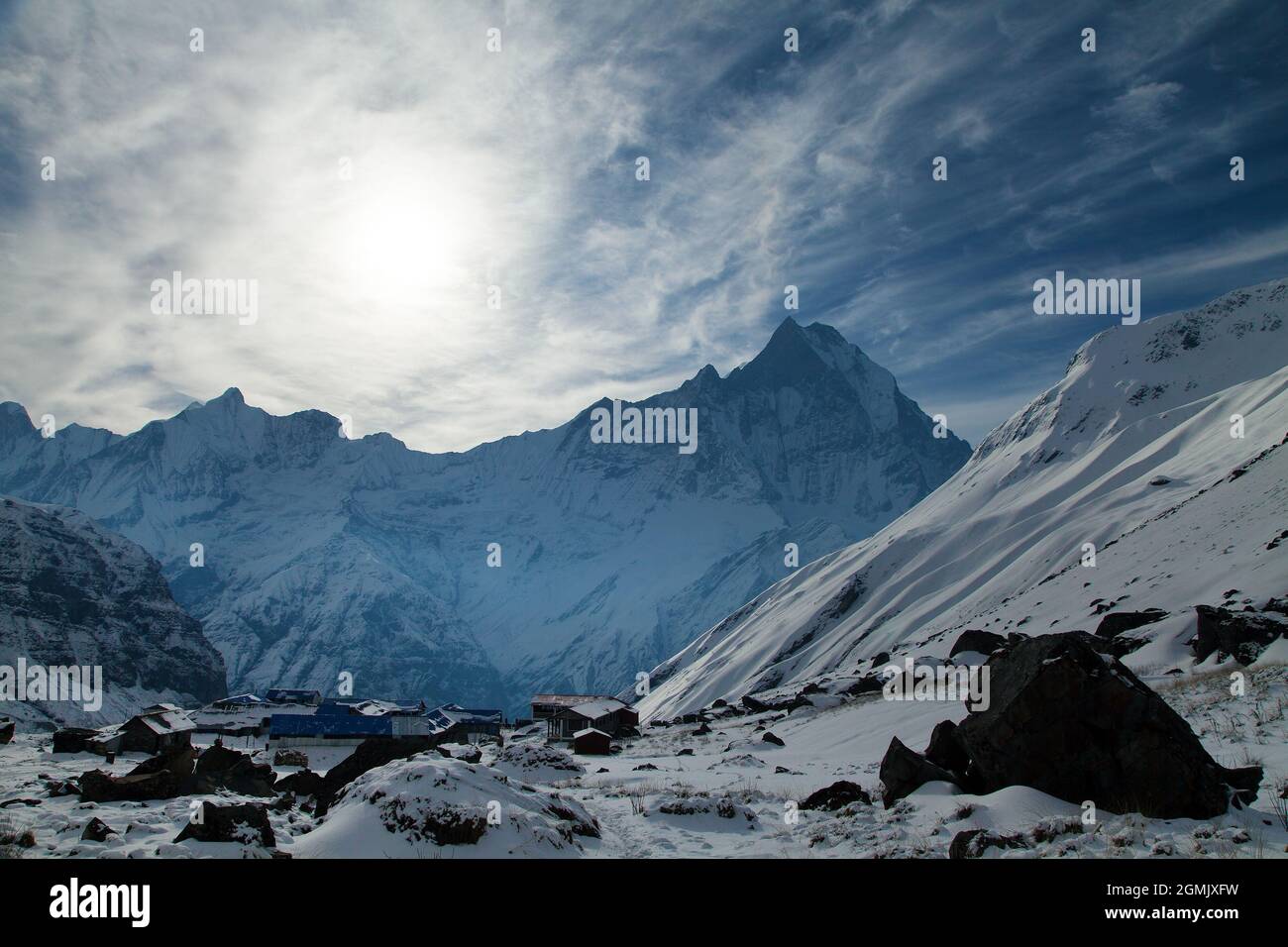 View of Mount Machhapuchhare from Annapurna south base camp, round ...