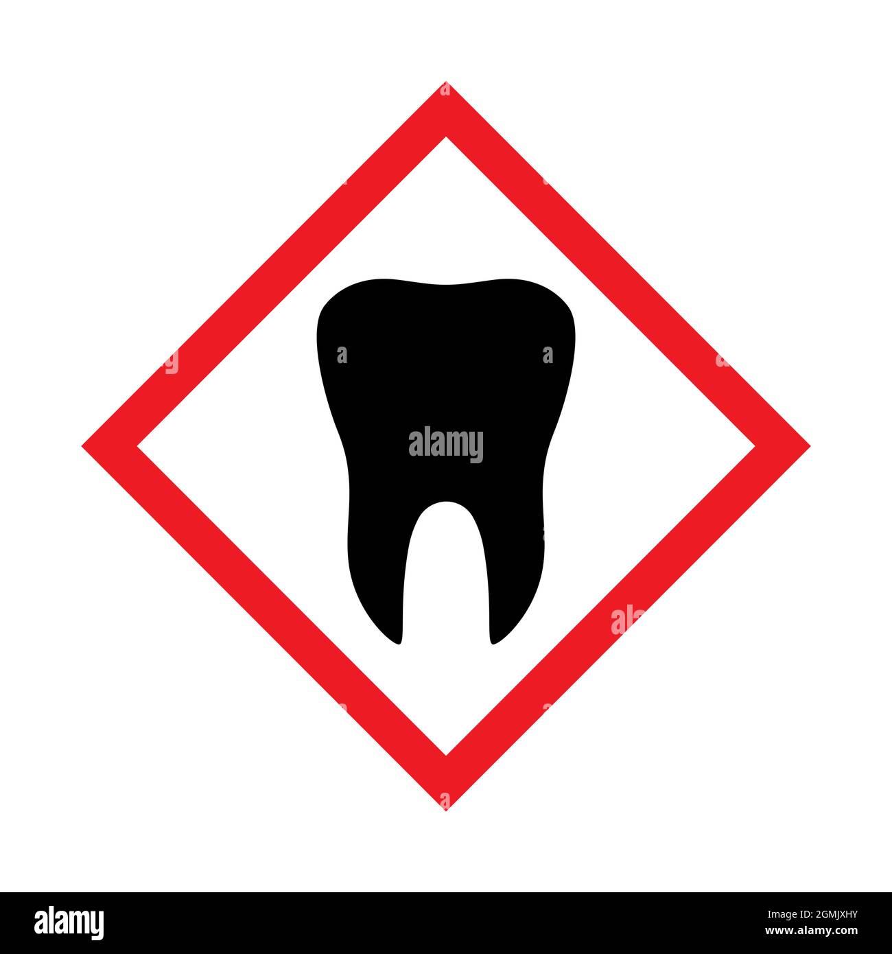 Tooth in red warning diamond flat icon isolated on white background ...