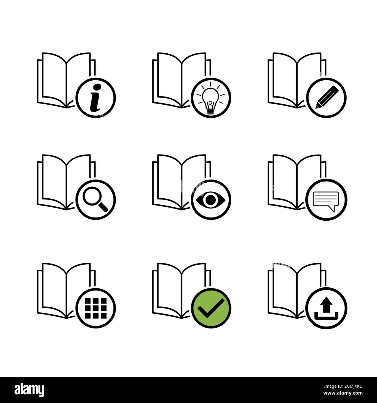 Set of book icon, open education textbook, library vector illustration ...