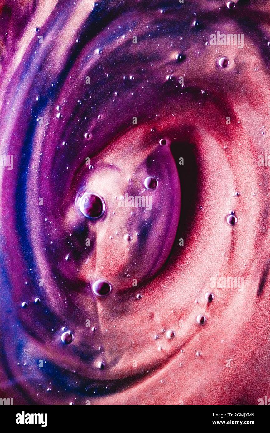 Abstract liquid background, paint splash, swirl pattern and water drops ...