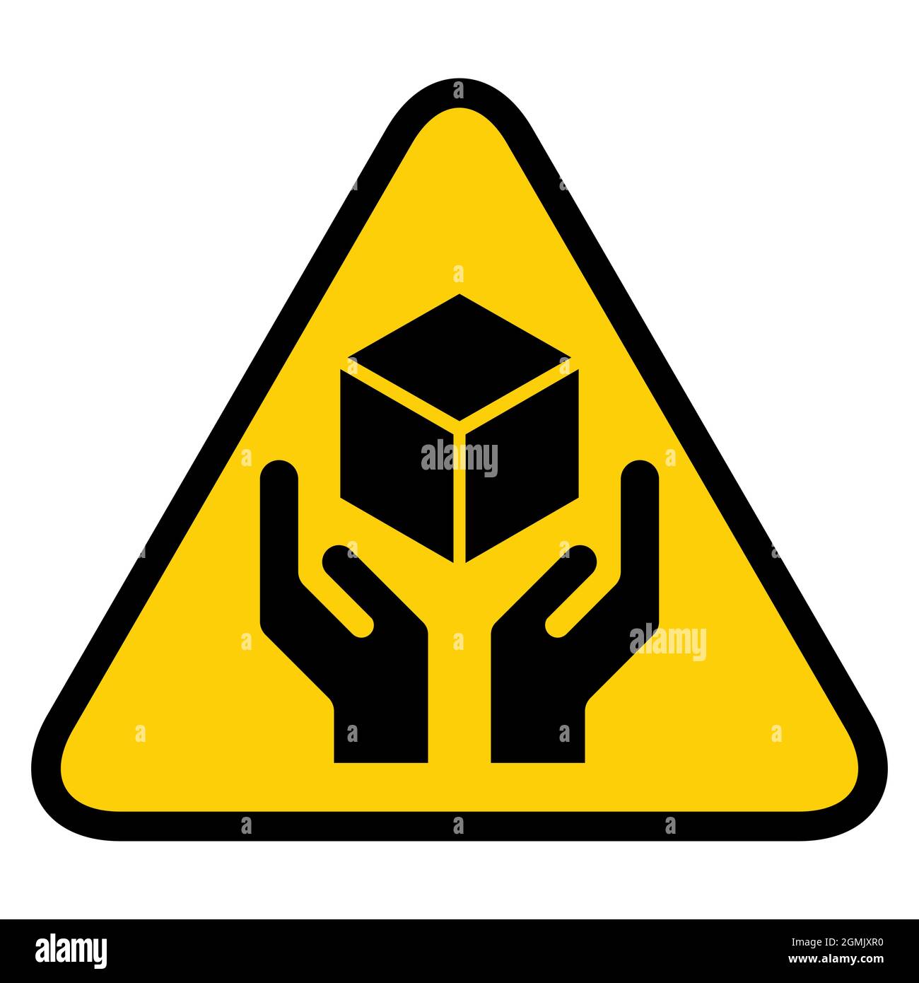 Handle with care flat icon with yellow triangle isolated on white background. Fragile package ...