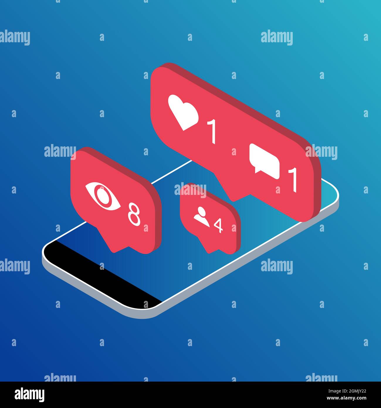 Follower isometric phone notification symbol for application instagram ...